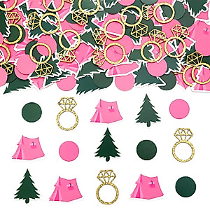 Kreatwow Camp Bachelorette Party Decors 200pcs Camp Bride Confetti Table Decors Party Supplies Pink Green Ring Tree Tent Confetti for Mountain Lake Hiking Bachelorette Wedding Engagement Party Decor
