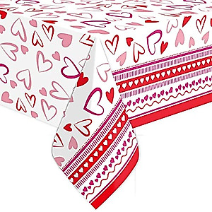 FANCY LAND Valentine Tablecloth 3 Pack Heart Red Plastic Party Decorations 54 X 108 Table Cover