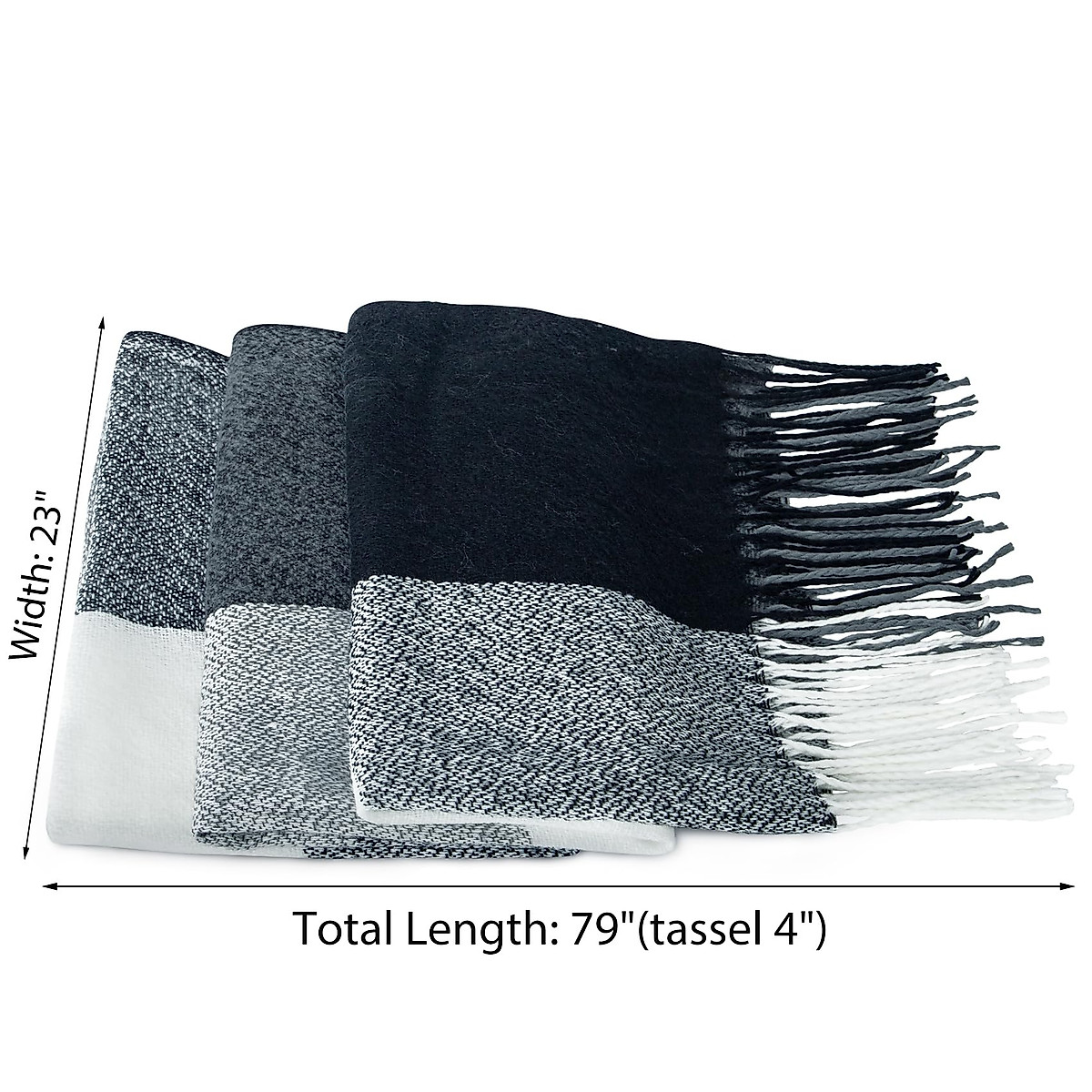 Loritta Womens Scarf Fashion Long Plaid Shawls Wraps Big Grid Winter Warm Lattice Large Scarves Gifts, Dark Grey White Lattice