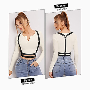 HLJA Punk Waist Harness Belt Fashion Body Chain 28''-37'' Black Leather Goth Rave Adjustable Body Corset Accessories for Women and Girls Leather Blackfor Party,Cosplay, Dating