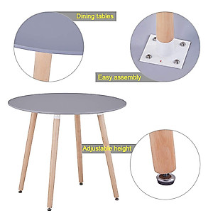 NIERN Round Dining Table with Beech Wood Legs, Modern Wooden Kitchen Table for Dining Room Kitchen (Grey)