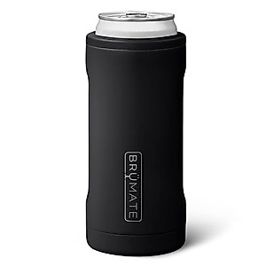 BrüMate Hopsulator Slim Can Cooler Insulated for 12oz Slim Cans | Skinny Can Insulated Stainless Steel Drink Holder for Hard Seltzer, Beer, Soda, and Energy Drinks (Matte Black)