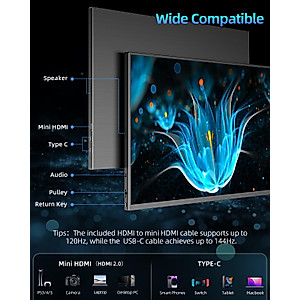 UPERFECT 2K 144Hz Portable Gaming Monitor 18" 2560x1600 QHD 100% DCI-P3 FreeSync HDR Laptop w/VESA, Frameless Matte IPS Eye Care Second Monitor for Game Console (UGame K118)