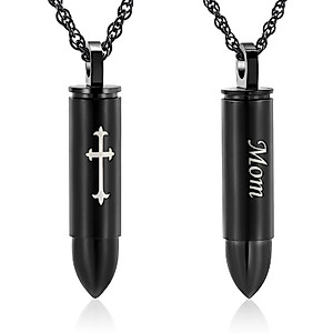 shajwo Cremation Jewelry Bullet Urn Ashes Necklace for Women Men Cylinder Keepsake Memorial Locket Pendant Ash Holder,Mom