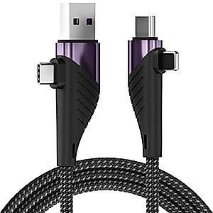 USB C Multi Fast Charging Cable, PD 65W Nylon Braided Cord 4 in 1 5A USB A/C to C/L Fast Sync Charger Adapter Compatible with Laptop/Tablet/Phone (4FT)