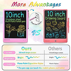 LCD Writing Tablet for Kids, 10 Inch Drawing Tablet Board with Magnetic Stylus for Phone Tablet, Reusable Doodle Board Educational Gifts Toddler Drawing Pad for 3~8 Years Old Boys Girls (Pink)