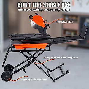 VEVOR Wet Tile Saw with Stand, 10-inch 65Mn Steel Blade, 4500 RPM Motor, Tile Cutter Wet Saw with Water Reservoir and Casters, 0-45 Degrees Miter Angle for Cutting Tiles, Floor Tiles, and Stones