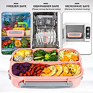 Kishilly Bento Lunch Box for Kids/Adult, Microwavable Kids Bento Box Lunch Containers With Lunch Bag Cookie Cutters Fruit Picks Silicone Cup Reusable Storage Bags for School,Work and Picnic (Pink)