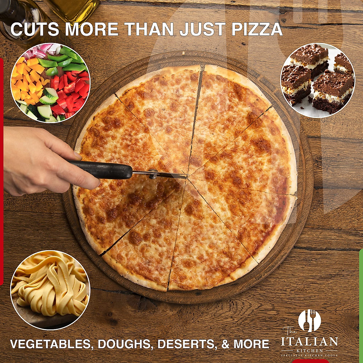 The Italian Kitchen Pizza Cutter Wheel - Restaurant Grade Stainless Steel 4 Inch Blade Pizza Slicer With Finger Guard