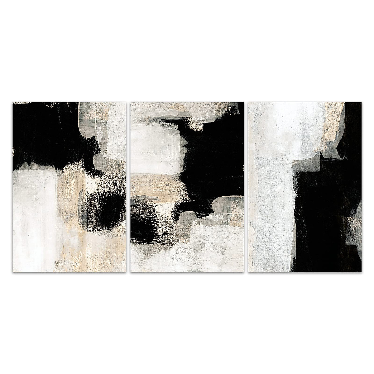 Black White and Beige Abstract Wall Art Black and White Ink Art Print Neutral Black Painting Beige and Black Pictures Modern Abstract Artwork Beige Abstract Picture for Living Room 16x24inx3 No Frame