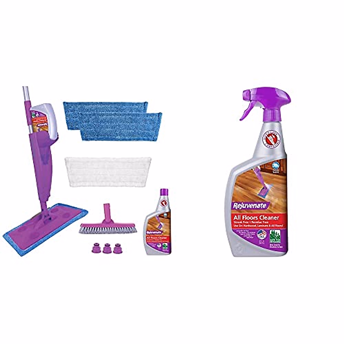 Rejuvenate Click N Clean Multi-Surface Spray Mop System Complete Bundle Includes Grout brush 3 Reusable Microfiber Pads & 3 All Floors Cleaner Restorer