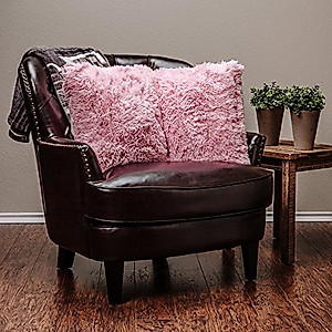 Chanasya Fuzzy Shaggy Faux Fur Throw Blanket and Pillow Cover 3-Piece Set - Lightweight Plush Sherpa Throw (50x65 Inches) and 2 Matching Throw Pillow Covers (18x18 Inches) for Bed Couch - Pink