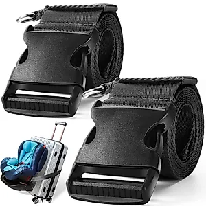 Riakrum 2 Pieces Car Seat Travel Belt, Adjustable Car Seat Travel Strap to Convert Kid Car Seat, Luggage into Airport Car Seat Stroller & Carrier Belt Safe Travel Solution (Black)