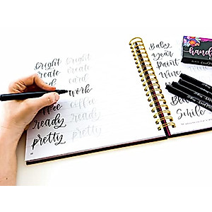 June & Lucy Brush Pens - Calligraphy Pens for Journaling with Black Pen Brush Ink 6 Piece Modern Hand Lettering and Modern Calligraphy Set for Beginners, Brush Pens & Markers with Felt Tip