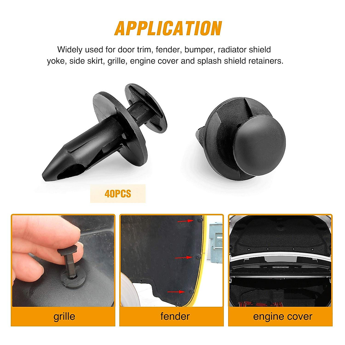 GOOACC 40PCS Nylon Bumper Fastener Rivet Clips 8mm for GM 21030249 Ford N807389S & Chrysler 6503598 Automotive Assembly Expansion Screws Kit