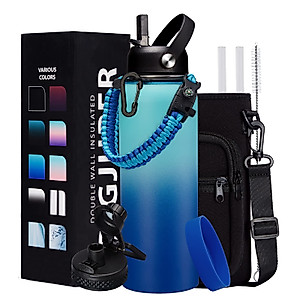 40 oz Flask Water Bottles with 64oz Water Jug - Stainless Steel Water Bottle with Straw, Paracord Handle & Strap, Double Wall Insulated Thermo Water Bottle that Keep Cold for 48H Hot for 24H