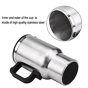 Heated Travel Mug, 12V 450ml Electric Incar Stainless Steel Travel Heating Cup Coffee Tea Car Cup Mug with Anti-Spill Lid Car Electric Kettle for Heating Water, Coffee, Milk and Tea