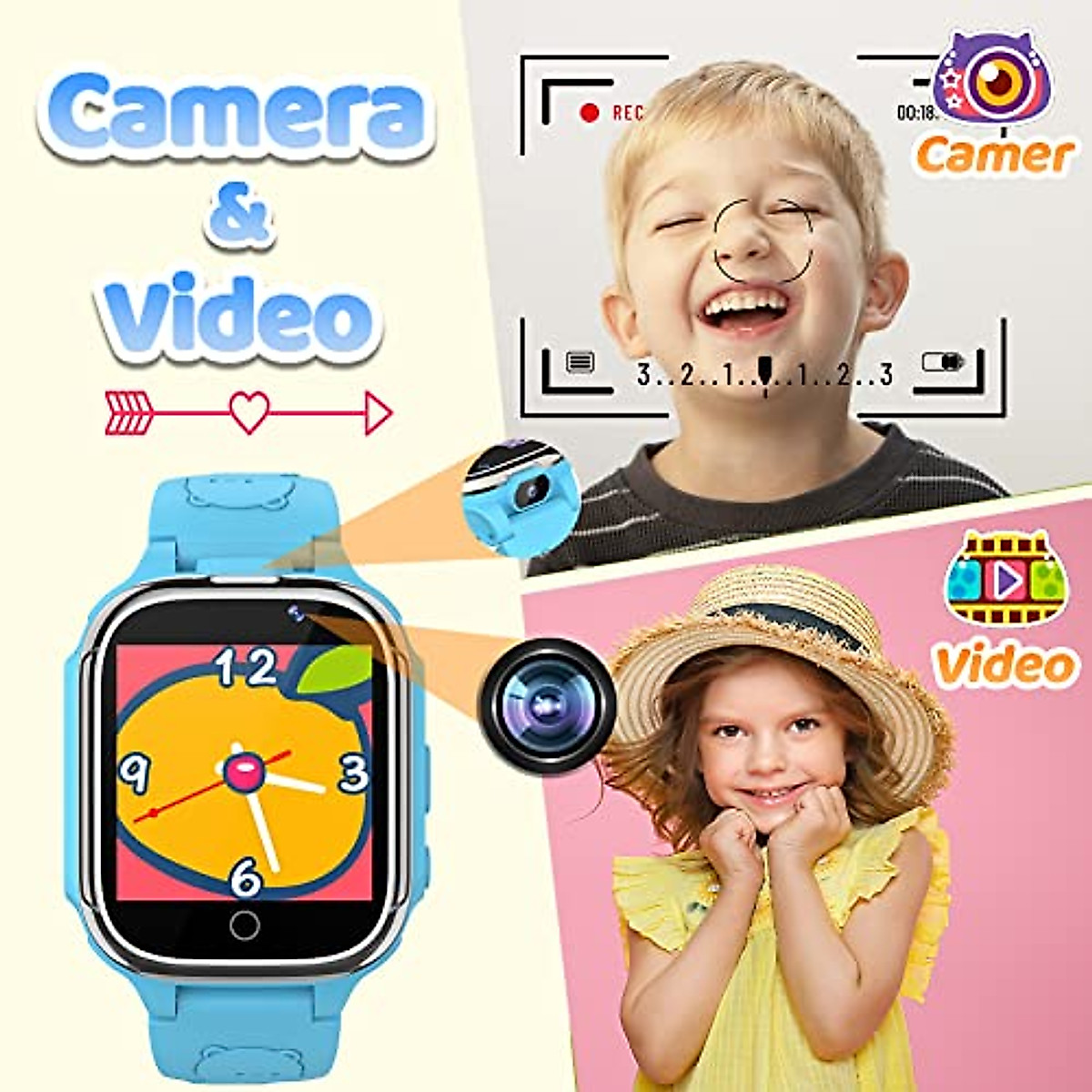 Smart Watch for Kids Age 3-12, 24 Puzzle Games Dual Camera HD Touch Screen Kids Watch, Smartwatch with Video&Music Player Pedometer Alarm Clock 12/24 hr Children Educational Toys for Boys Girls