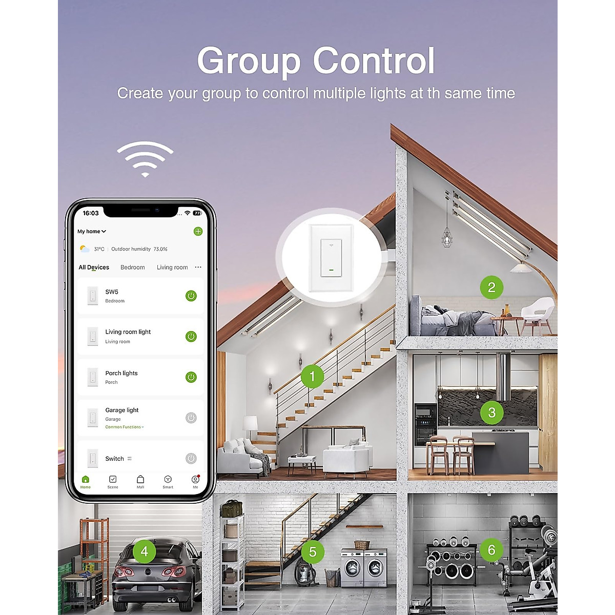 GHome Smart Switch, Smart Wi-Fi Light Switch Works with Alexa and Google Home 2.4Ghz, Single-Pole, Neutral Wire Required, UL Certified, Voice Control, No Hub Required (4 Pack)