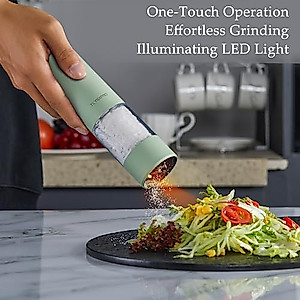 Electric Salt and Pepper Grinder Set, USB Rechargeable, Automatic Salt and Pepper Mill Grinder with Adjustable Coarseness, Electric Salt Shakers, LED Light, Refillable, Kitchen Gadgets (2 Packs, Sage)