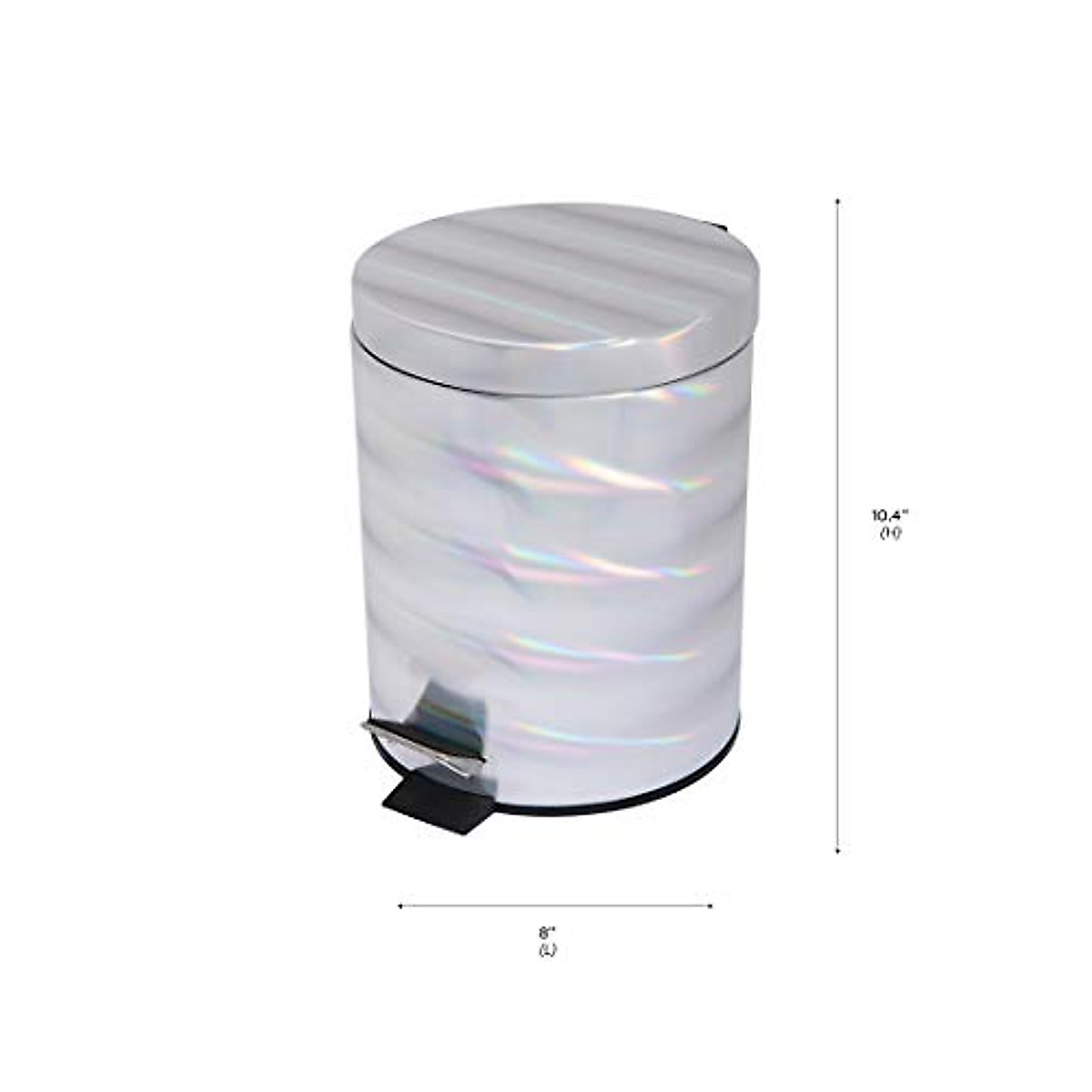 Bath Bliss 2 Pack Holographic Round Step Pedal Trash Can | Step Petal Lid | 8" Rd x 10.4" H| 5 Liters | Small Space Saver