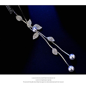 HSQYJ White Crystal Pendant Necklace Long Sweater Necklace Fashion Jewelry for Women