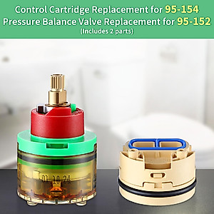 Dreyoo Control Cartridge and Pressure Balance Valve Replacement for 95-152/95-154, Compatible with Gerber Safetemp II Single Handled Tub and Shower Valves, Faucet Cartridge, 2 Parts