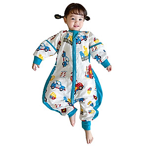 ZIGJOY Baby Sleep Sack with Legs 1.0 TOG Cotton Zipper Wearable Blanket Detachable Sleeve Toddler Sleeping Bag for Spring Autumn