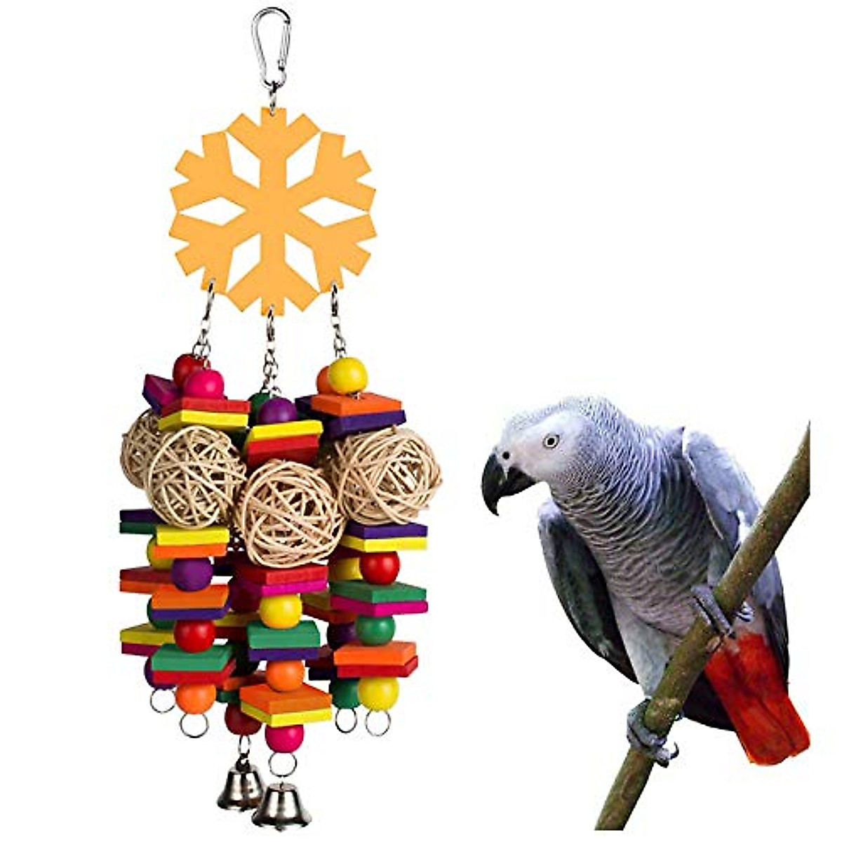 Coppthinktu Bird Toys, Parrot Toys with Bells, Parrots Cage Chewing Toy with Colorful Wood Beads, Multicolored Wooden Block Bite Toys for Macaw African Grey Cockatoo and a Variety of Amazon Parrots