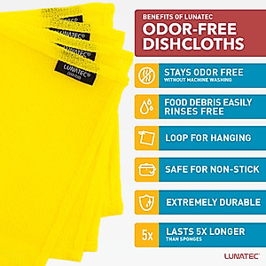 Lunatec Odor-Free Kitchen Dishcloths. A Scrubber and scouring pad for All Surfaces. (4-Pack)
