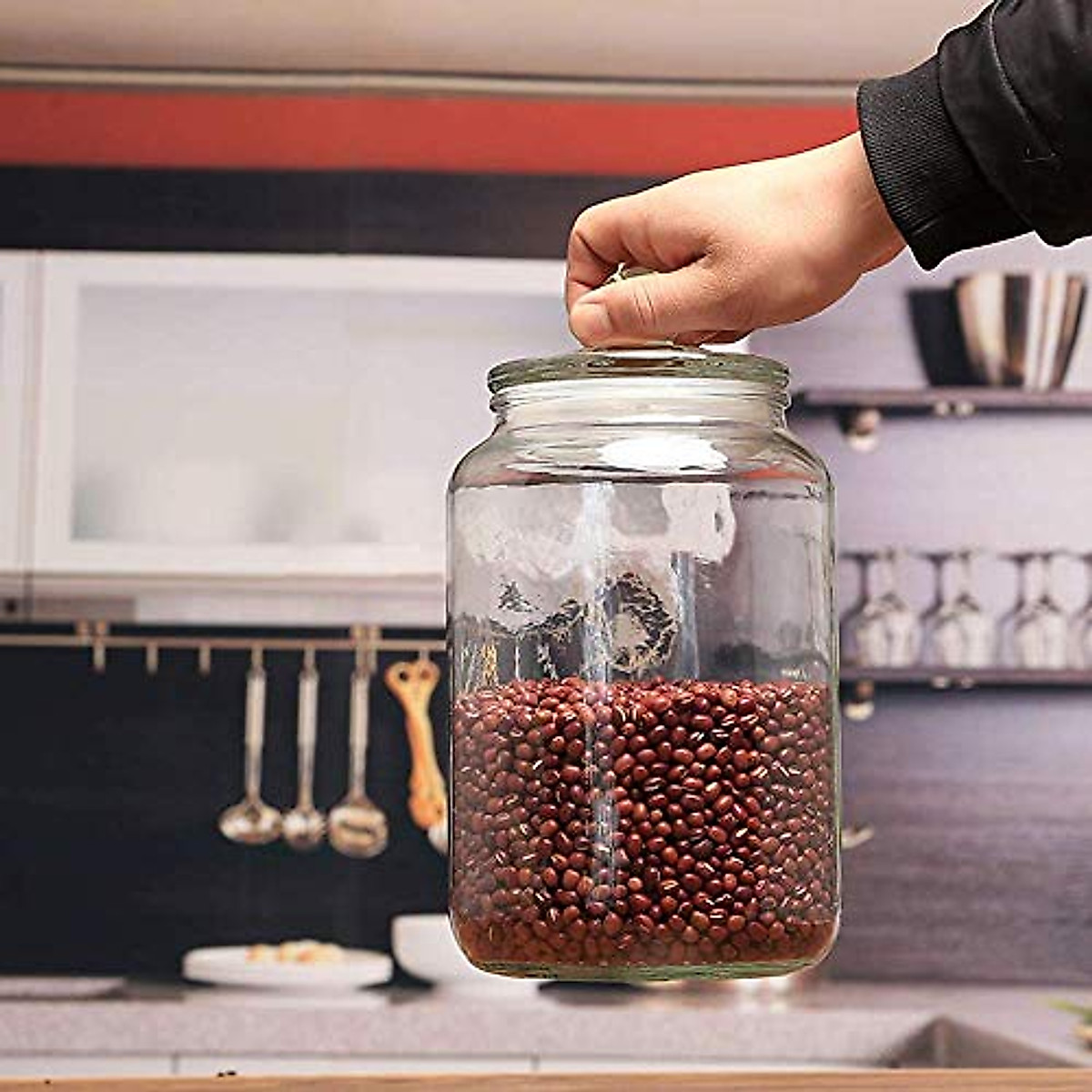 Glass Jars,Candy Jar with Lid For Household,Food Grade Clear Jars - 1/2 Gallon (3)