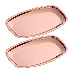Buyer star Rose Gold 2PCS 7.12inch Stainless Steel Square Tray Fruit Trays Storage Tray Dish Plate Cosmetics Jewelry Decorative Organizer