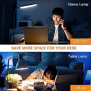 CELYST LED Desk Lamp with Clamp, 10W Flexible Gooseneck Swing Arm Clip Lamp with USB Plug, 3 Color Modes, 30 Brightness Levels, Eye-Caring Portable Desk Light for Home Office Reading Working (Black)