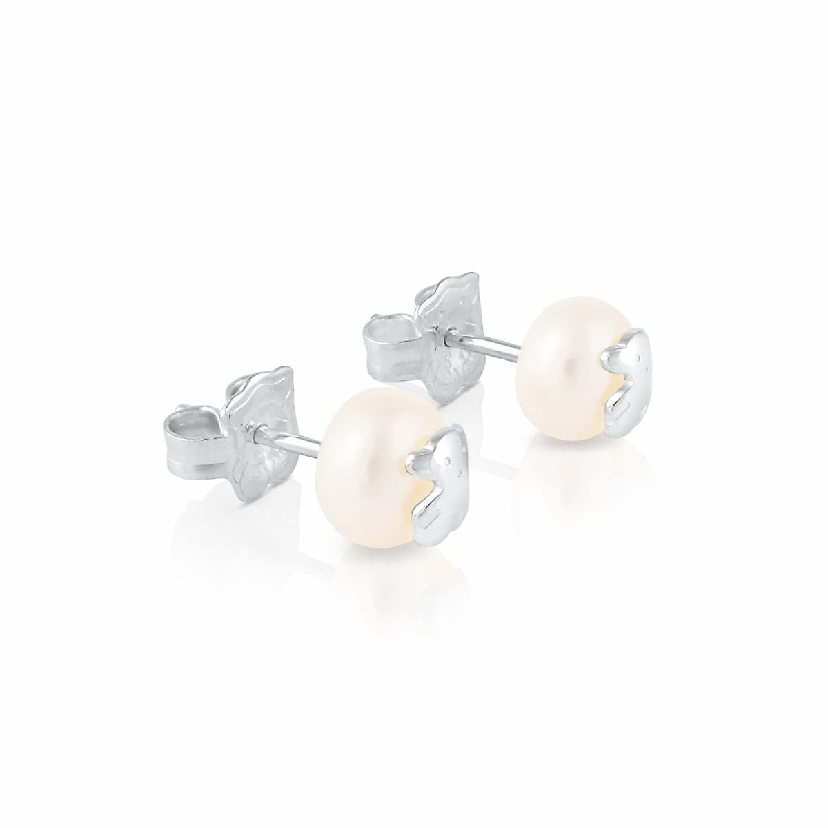 TOUS Sterling Silver Earrings for Women with Pearls & Bear Motif, Size: 8,5-9mm. TOUS Bear Collection