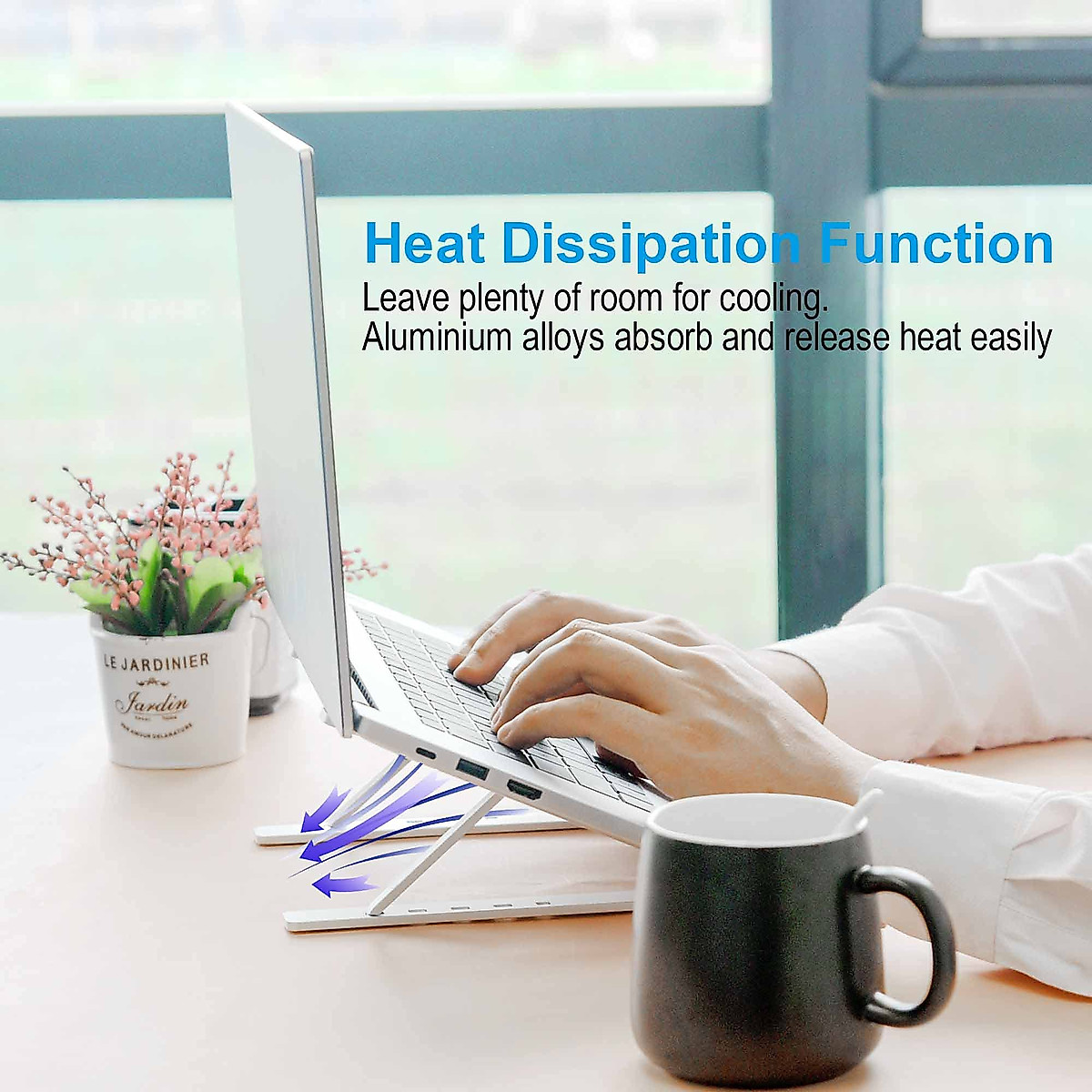 Arae Laptop Stand for Desk, Adjustable Ergonomic Portable Aluminum Laptop Holder, Foldable Computer Stand 7 Angles Anti-Slip Laptop Riser Compatible with 9-15.6 inch Laptops, Gray