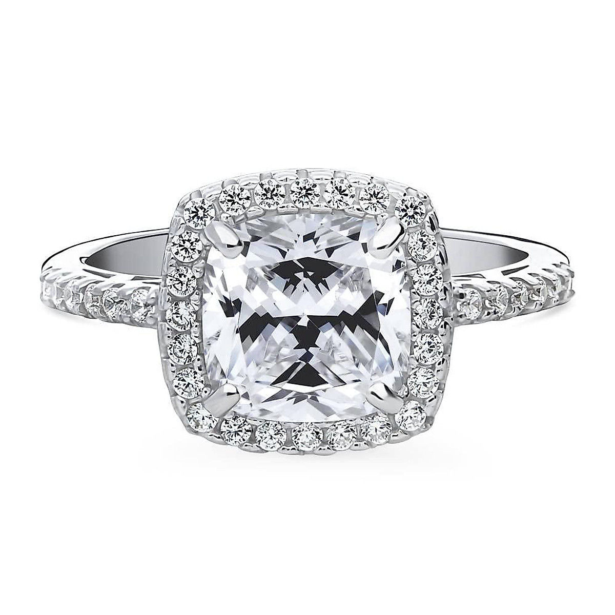 BERRICLE Sterling Silver Halo Wedding Engagement Rings Cushion Cut Cubic Zirconia CZ Promise Ring for Women, Rhodium Plated Size 7