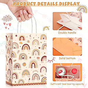 Tallew 16 Set Boho Rainbow Gift Bags with Tissue Paper Boho Party Favor Bag Bohemian Candy Goodie Bag Rainbow Kraft Paper Bag Colorful Treat Bag with Handles for Birthday Wedding Baby Shower Supplies