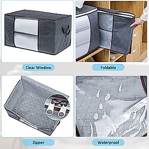 Storage Bags Storage Bins Large Thick for Comforters Blankets Clothes 6 pack 90L Closet Organizers with Durable Handles Clear Window Foldable Storage Bins (6)