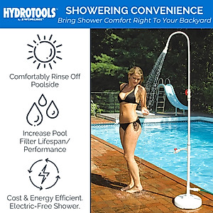 HYDROTOOLS By SWIMLINE Tube Style 7 Foot Poolside Shower, Adjustable Head & Foot Tap Spigot With Valve Controls, Standard Garden Hose, Environmentally Friendly, Outdoor Backyard Poolside Beach Spa