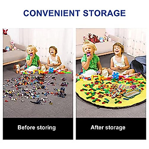 Toy Storage Baskets and Play Mats, Large Toy Organizer, Toy Storage Bags, Washable Drawstring Play Mat, Foldable Canvas Basket Suitable for Toy Bricks (Blue)