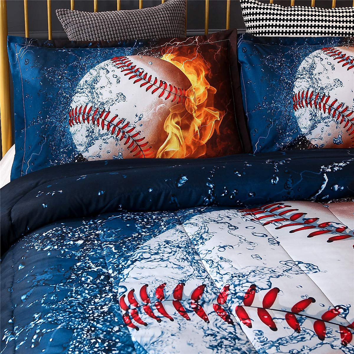 NTBED Baseball Comforter Set Full Size for Boys Teens,3D Sports Bedding Comforter,Fire Printed Quilt Set with 2 Pillow Shams