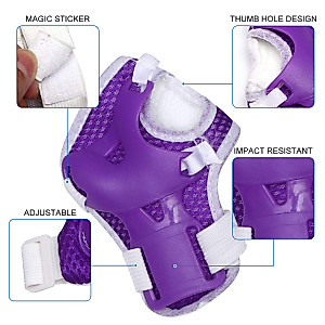VOSAREA 1 Set 6PCS Safety Gear for Roller Skates Children Skatings Knee Pads Kids Elbow Pads Bicicleta estatica para ejercicios Protective Gear Purple Toddler Skating Equipment Balance car