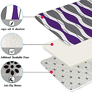 Izayoi 4 Pcs Geometric Shower Curtain Sets Non-Slip Rugs Bath Mat, Toilet Cover, U-Shaped Mat, Abstract Modern Shower Curtain with 12 Hooks, Purplre Bathroom Set