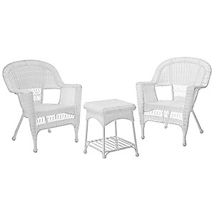 Jeco 3 Piece Wicker Chair and End Table Set without Cushion, White