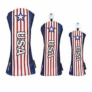 HELLO NRC Golf Club Covers USA Driver Headcover Fariway Wood Covers Hybrid with Interchangeable Numbered Labels Suitable for All Brands …