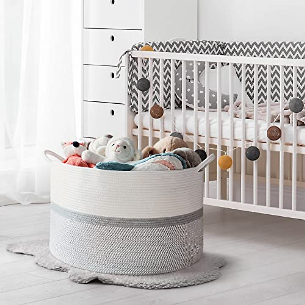 CHICVITA XXL Extra Large Cotton Rope Woven Basket, Throw Blanket Storage Basket with Handles, Decorative Clothes Hamper - 22" x 22" x 14"