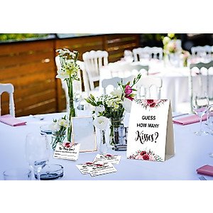 Floral Theme Guess How Many Kisses Bridal Shower Game,Wedding Shower,Bridal Shower Decorations,Popular Bridal Shower Games,Engagement Party Game,Set Including 1 Sign And 50 Guessing Cards-03