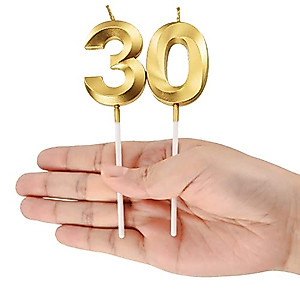30th Birthday Candles Cake Numeral Candles Happy Birthday Cake Topper Decoration for Birthday Party Wedding Anniversary Celebration Supplies (Gold)