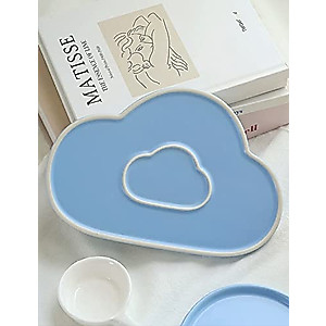 Ceramic Cloud Shaped Decorative Tray with Smile Face, Cute Kawaii Aesthetic Dish Trinket Tray Plate for Home Bedroom Vanity Bathroom Decor, Jewelry Holder Organizer, for Kids Teen Girls Women