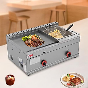 Commercial Reataurant Gas Grills -Commercial Deep Fryer Stainless -Commercial Propane/Gas Flat Top Grill Griddle with Deep Fryer Multi-function